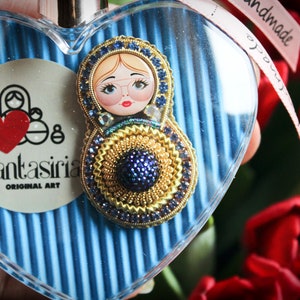 Blue and Rose Matryoshka Nesting Doll Pin , Babushka Doll Brooch for ...