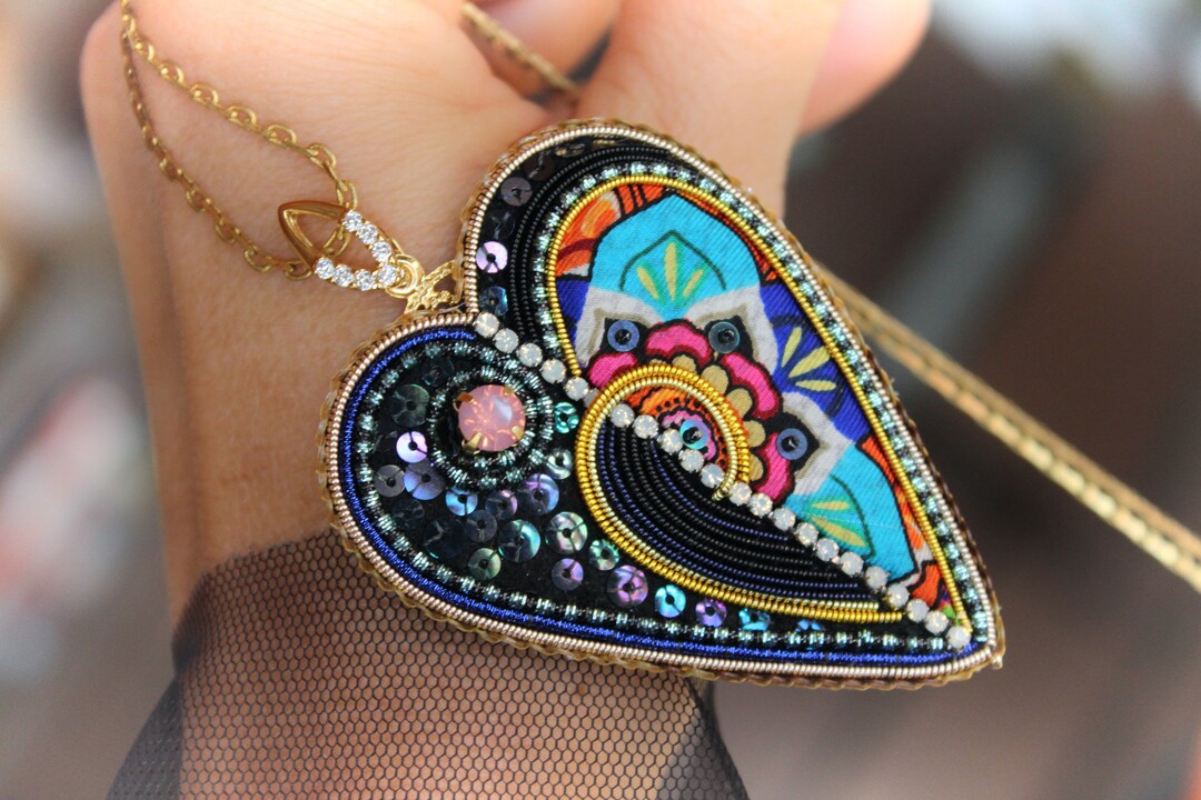Colorful Heart in Goldwork Technique for Girl and Woman, Embroidered ...