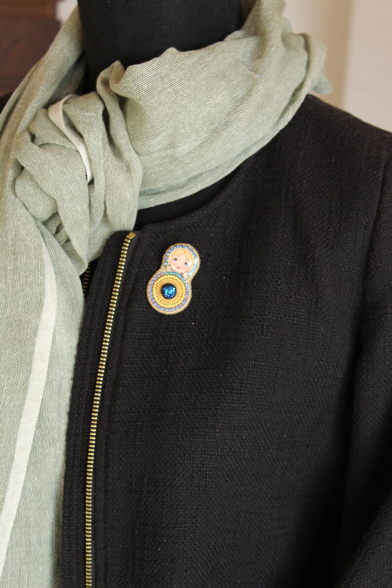 Blue and Rose Matryoshka Nesting Doll Pin , Babushka Doll Brooch for ...