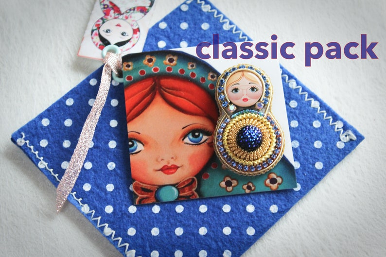 Blue and Rose Matryoshka Nesting Doll Pin , Babushka Doll Brooch for ...