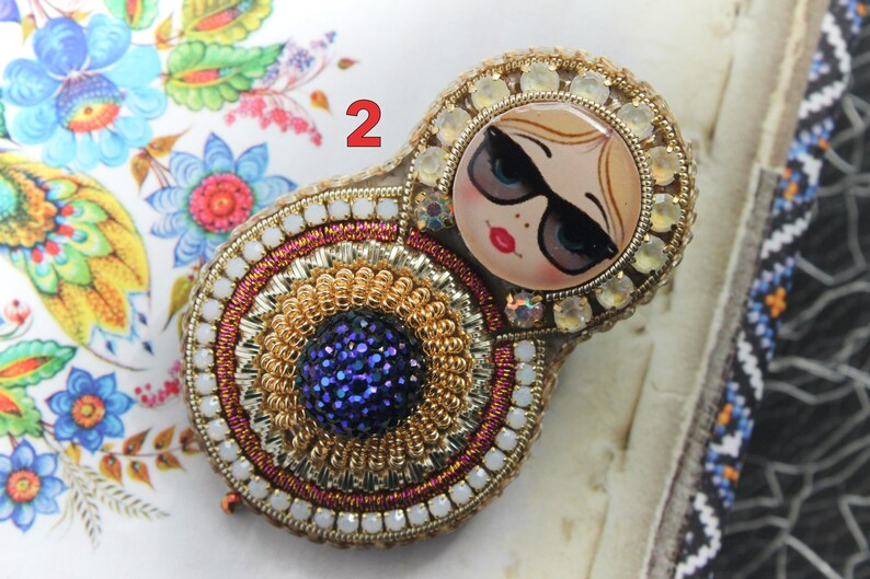 Blue and Rose Matryoshka Nesting Doll Pin , Babushka Doll Brooch for ...