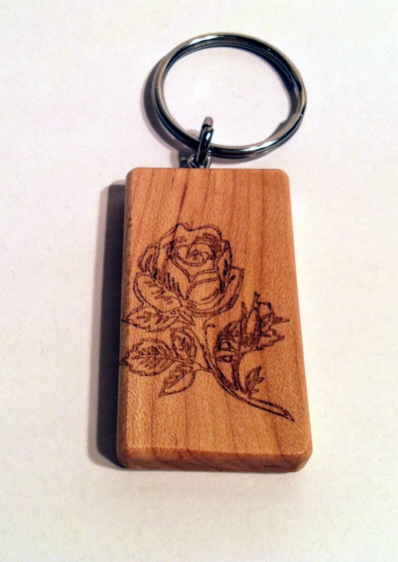 Rose Laser Engraved on Maple Wood Key Chain Key Fob Floral - Etsy