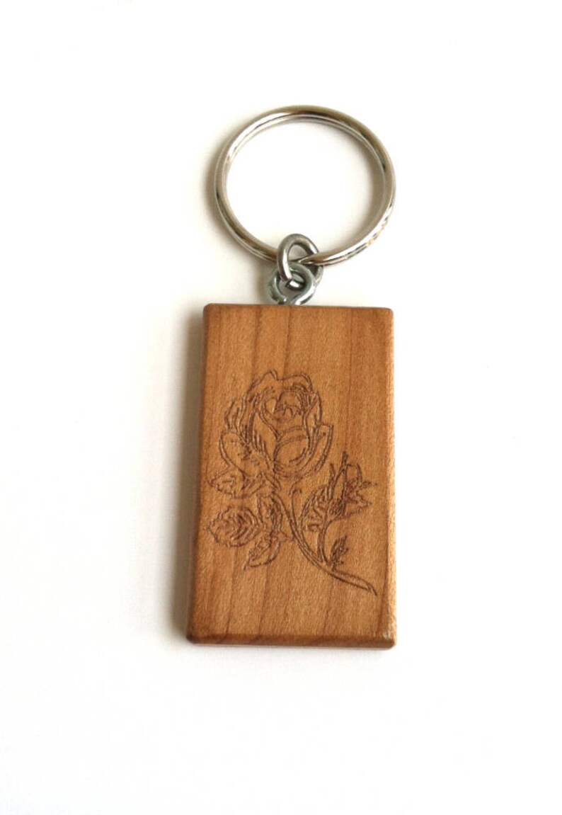 Rose Laser Engraved on Maple Wood Key Chain Key Fob Floral - Etsy