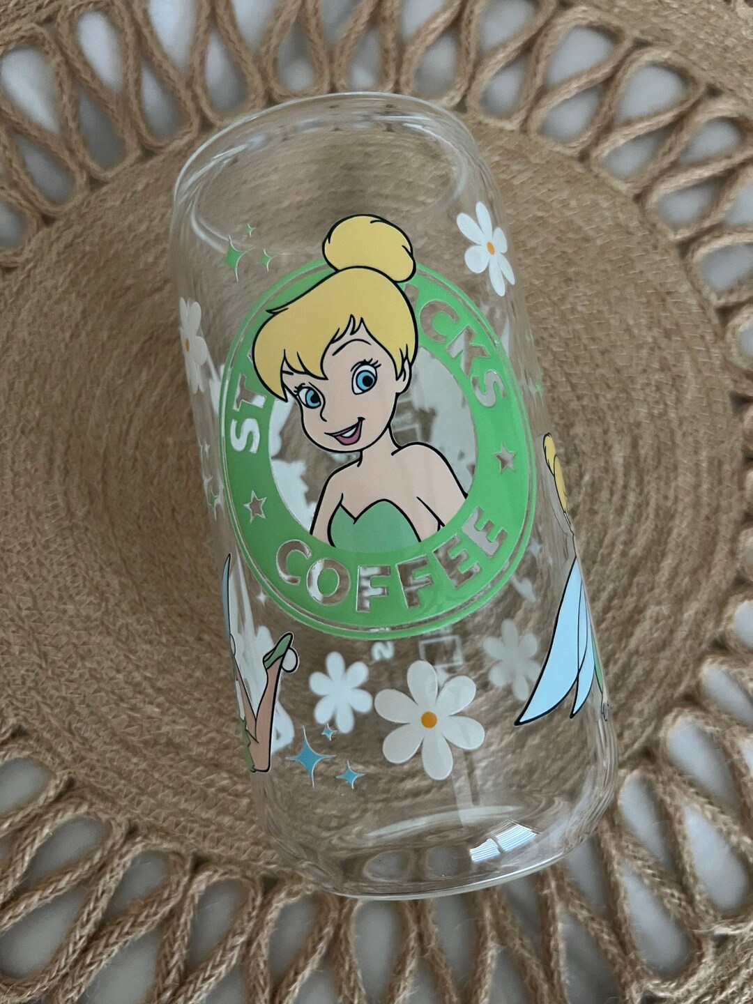 Tinkerbell Glass Cup Cup for Iced Drinks Beer Can Glass Soda Can Glass ...