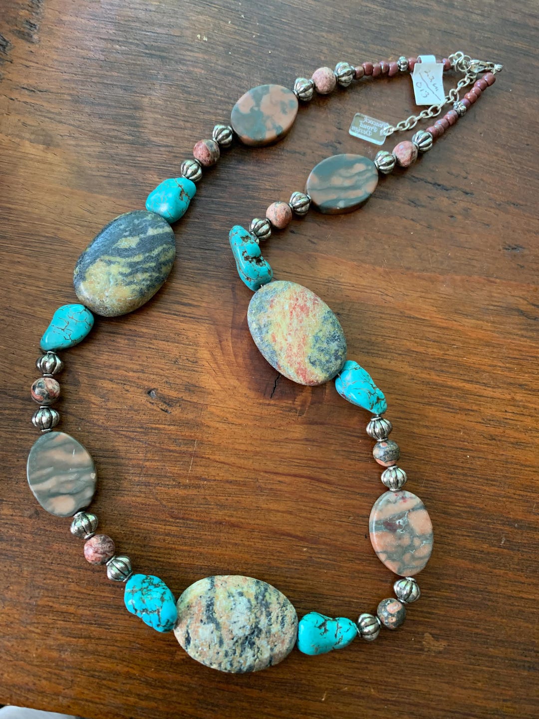 Southwestern Chunky Natural Stone Jewelry- Pink Brown Turquoise Silver ...