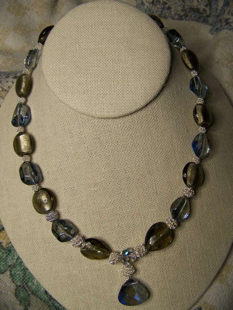 Taupe and Blue Nugget Necklace Blue Crystal Pendant Necklace - Etsy
