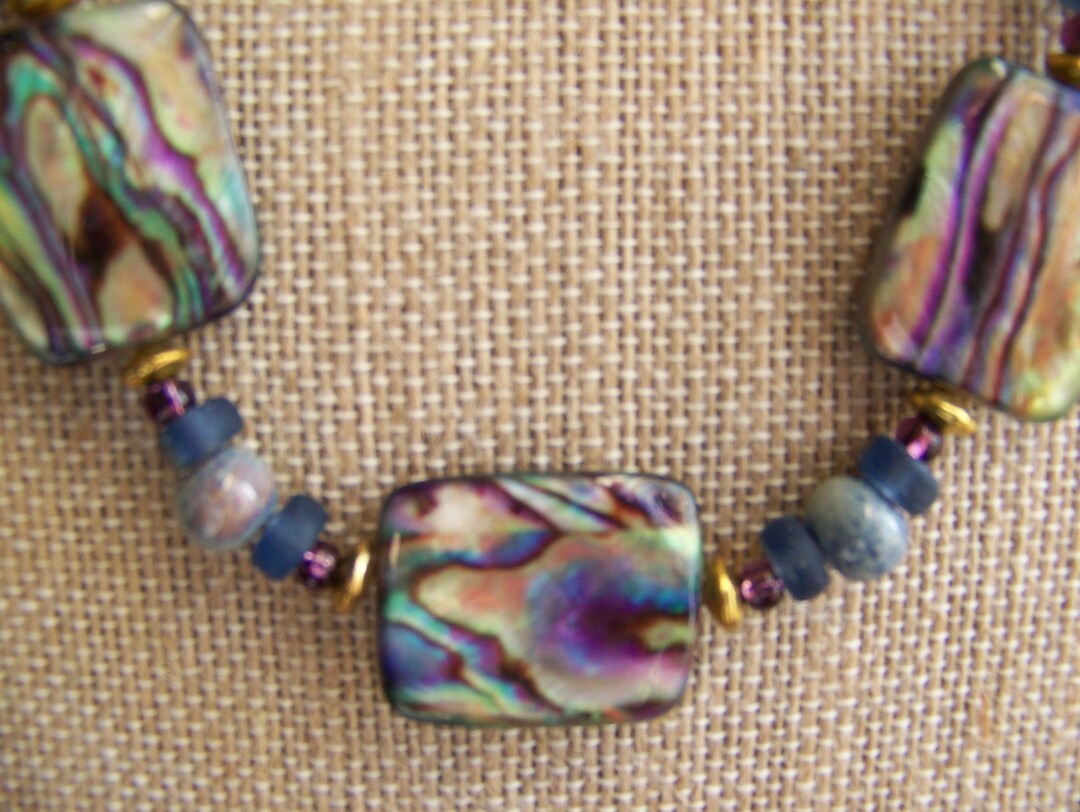 Violet Blue Yellow Mother of Pearl Rectangle Necklace Set - Colorful ...