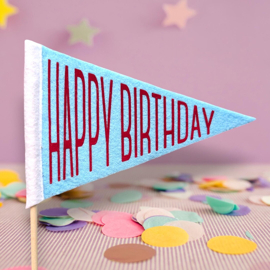 Felt Happy Birthday Pennant: Custom Party Cake Topper - Etsy