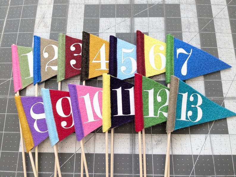 Table Numbers, Wedding Party, Custom Mini Number Pennant, Triangle ...