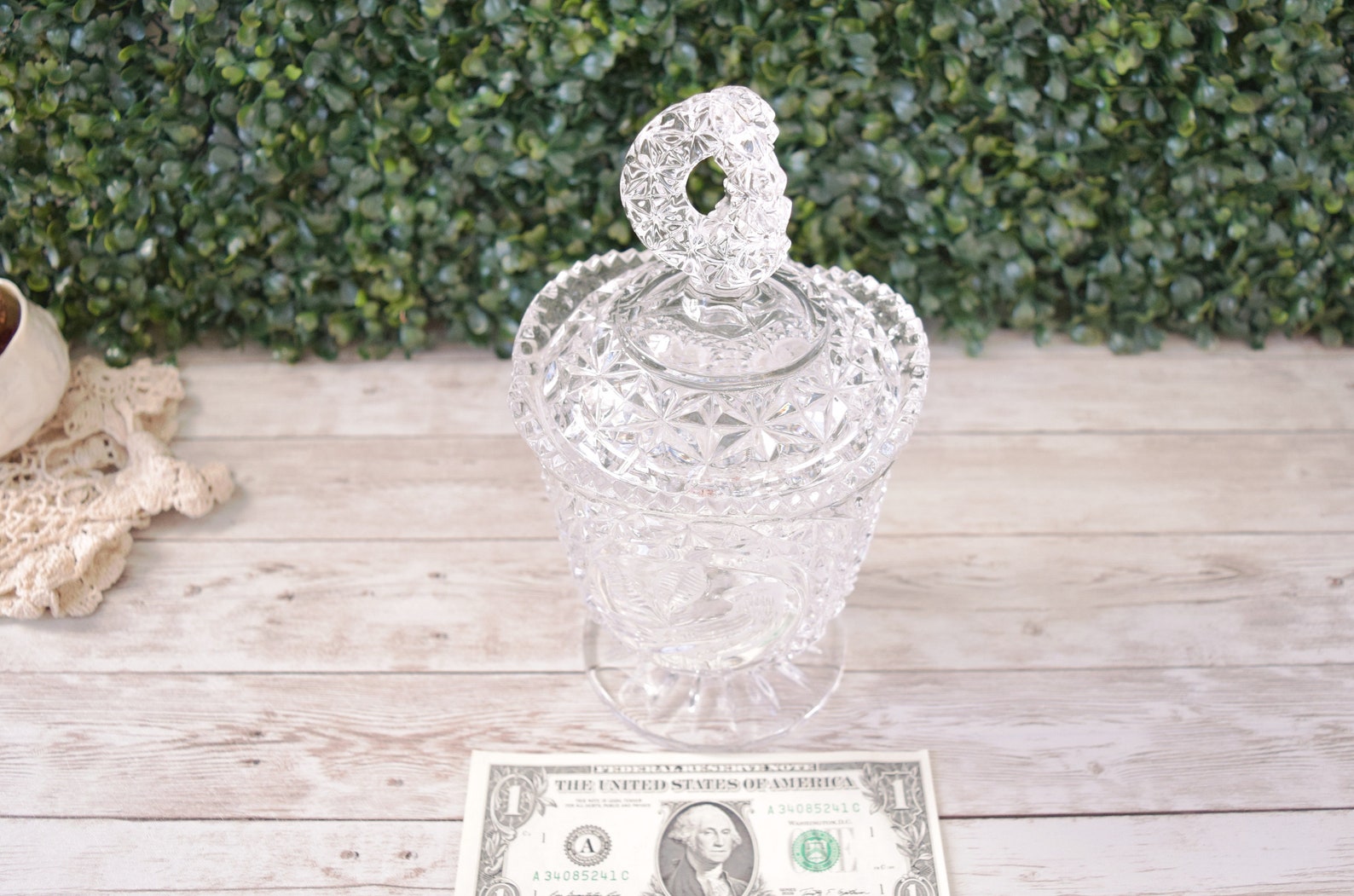 Exquisite Candy Jar With Etched Cut Birds and Tall Handle - Etsy