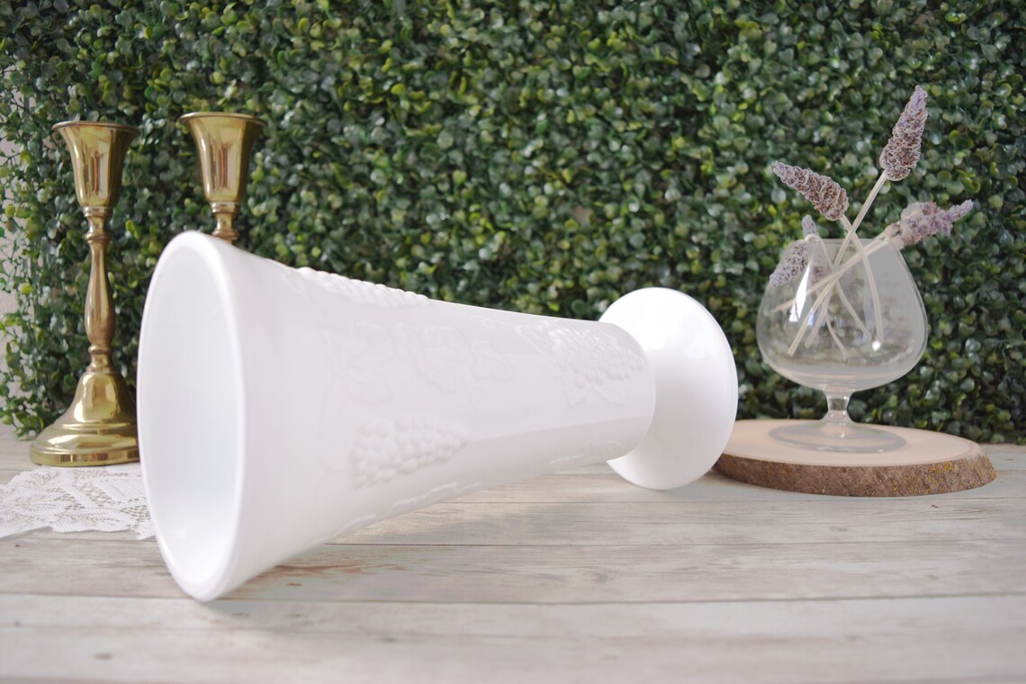 Vintage White Rustic Wedding Vase Tall Footed Milk Glass - Etsy