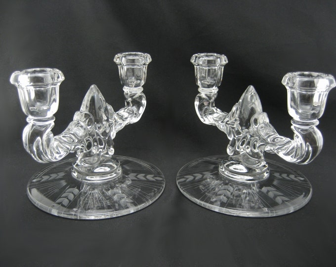 Vintage Double Arm Candlestick Holders, Bohemian Etched Candelabra Set ...