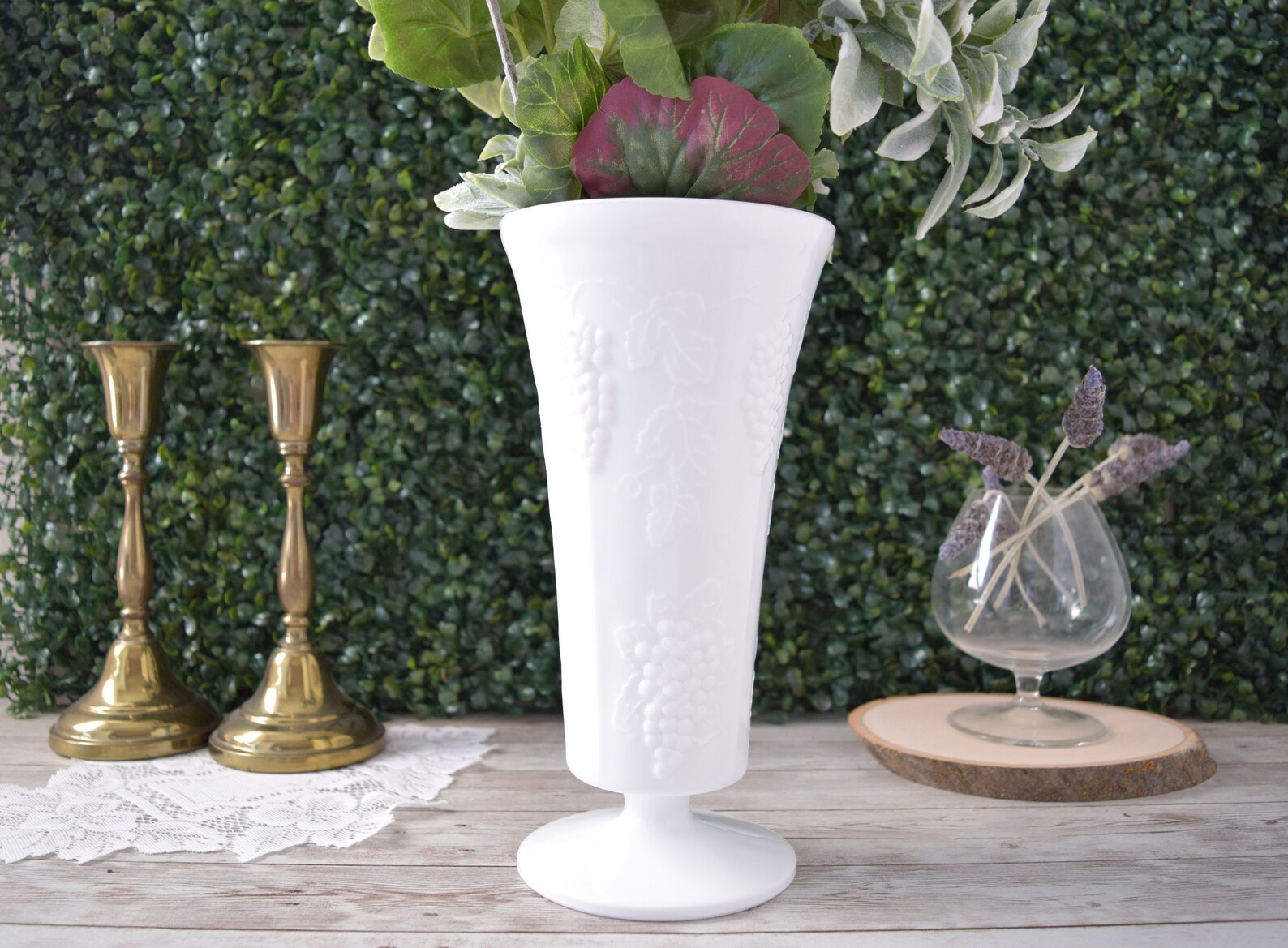 Vintage White Rustic Wedding Vase Tall Footed Milk Glass - Etsy