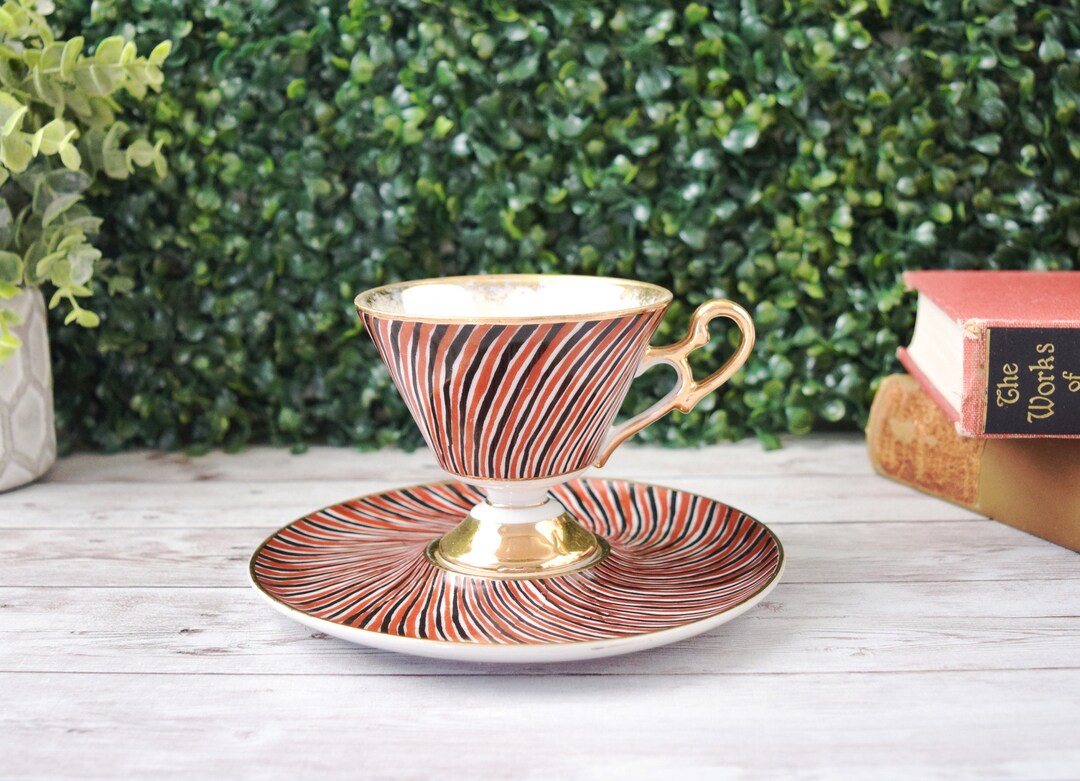 Vintage Shafford Japan Footed Teacup and Saucer Set With Red Black ...