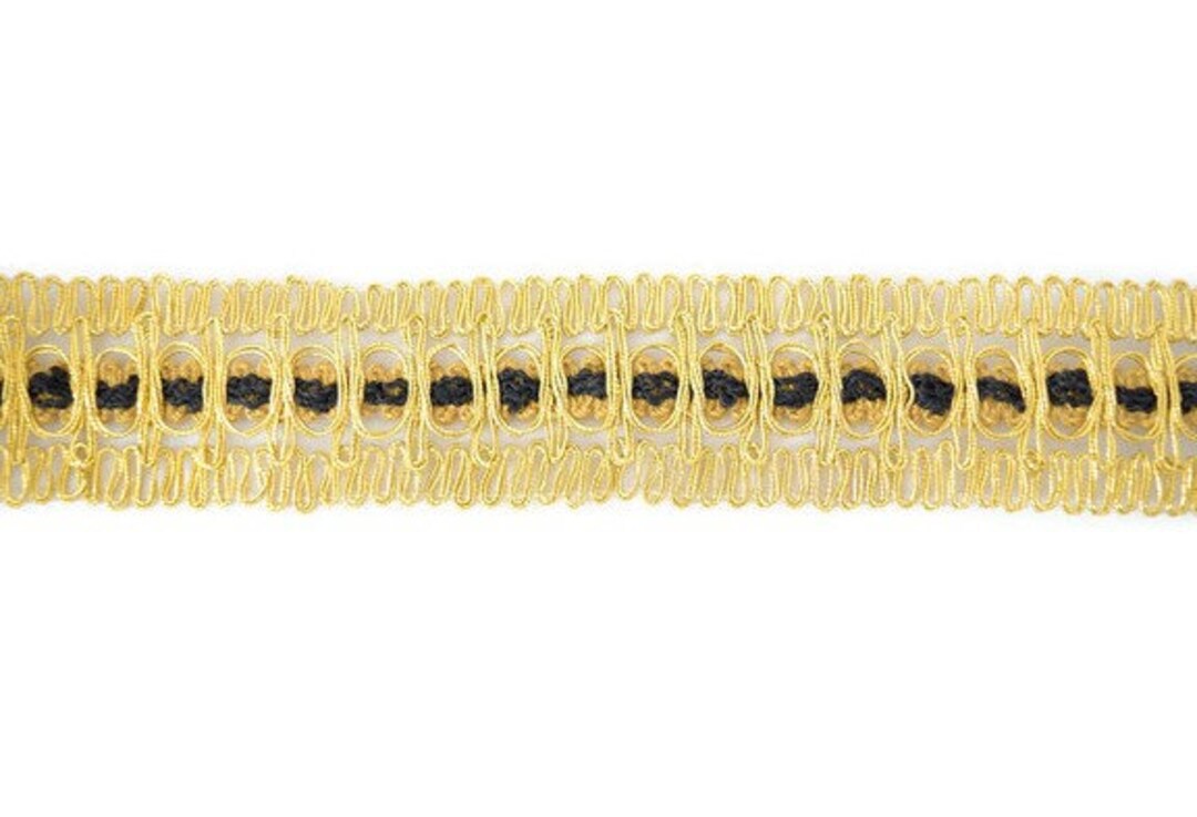 Wide Gold Trim by the Yard, Metallic Gold Lace Fringe With Center Black ...