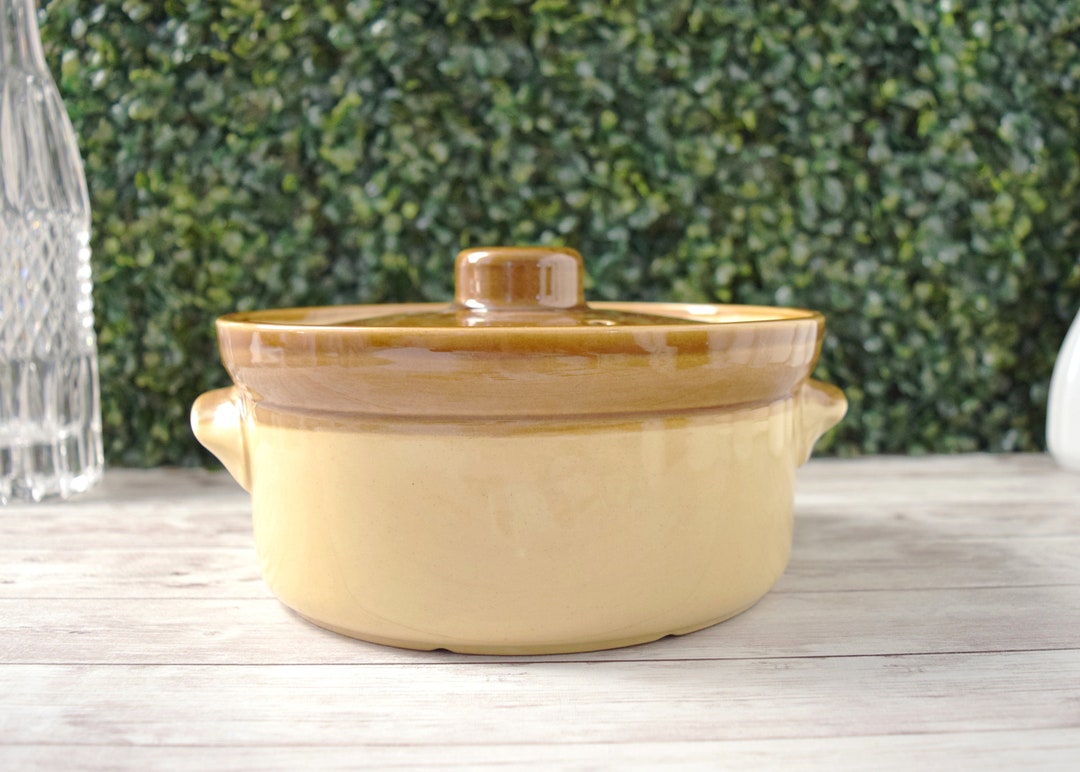 TG Green Ceramic Pottery in Retro Brown Tan Colors, Small Casserole Pot ...