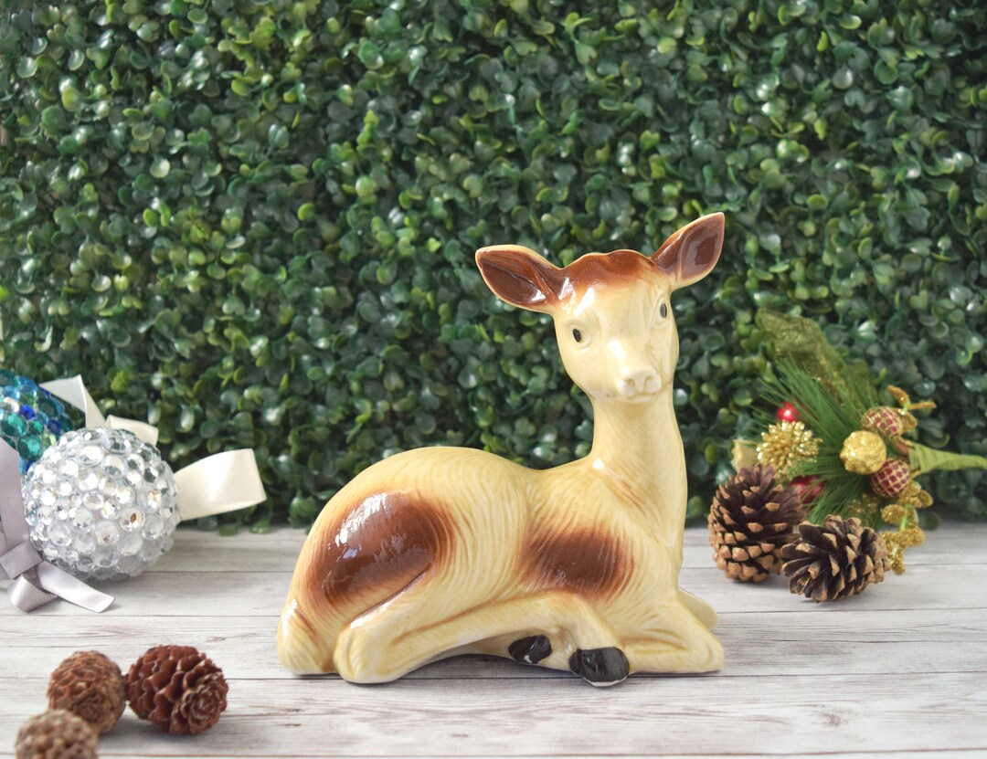 Vintage Ceramic Deer Figurine Holiday Mantle Shelf Decoration, Medium ...