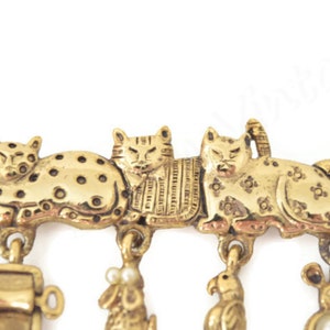 Cat Brooch Pin With Dangling Charms Signed AJC, Gold Tone Kitty Cats ...