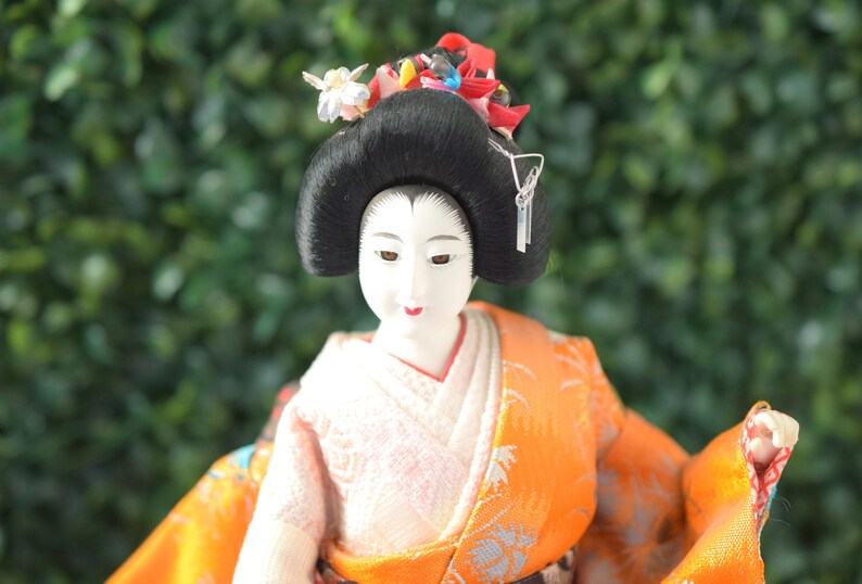 Vintage Yamaha Kyugetsu Japanese Doll in Orange Kimono Geisha - Etsy
