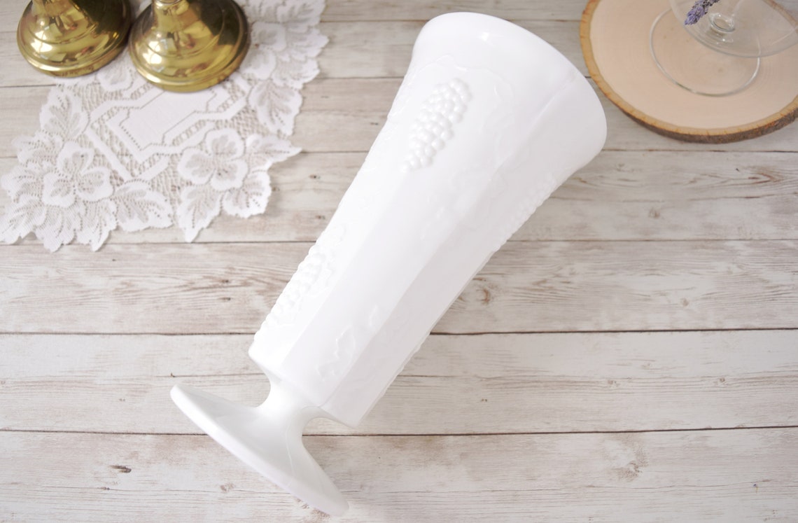 Vintage White Rustic Wedding Vase Tall Footed Milk Glass - Etsy
