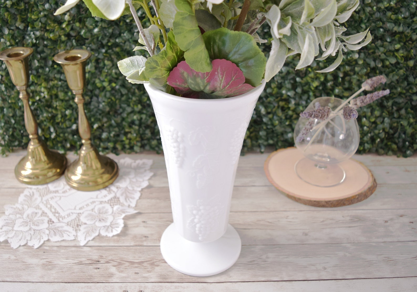 Vintage White Rustic Wedding Vase Tall Footed Milk Glass - Etsy