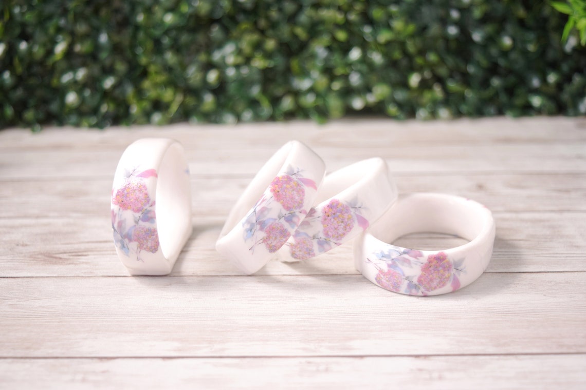 Set of 4 Porcelain Napkin Rings White Bone China Pink Floral - Etsy