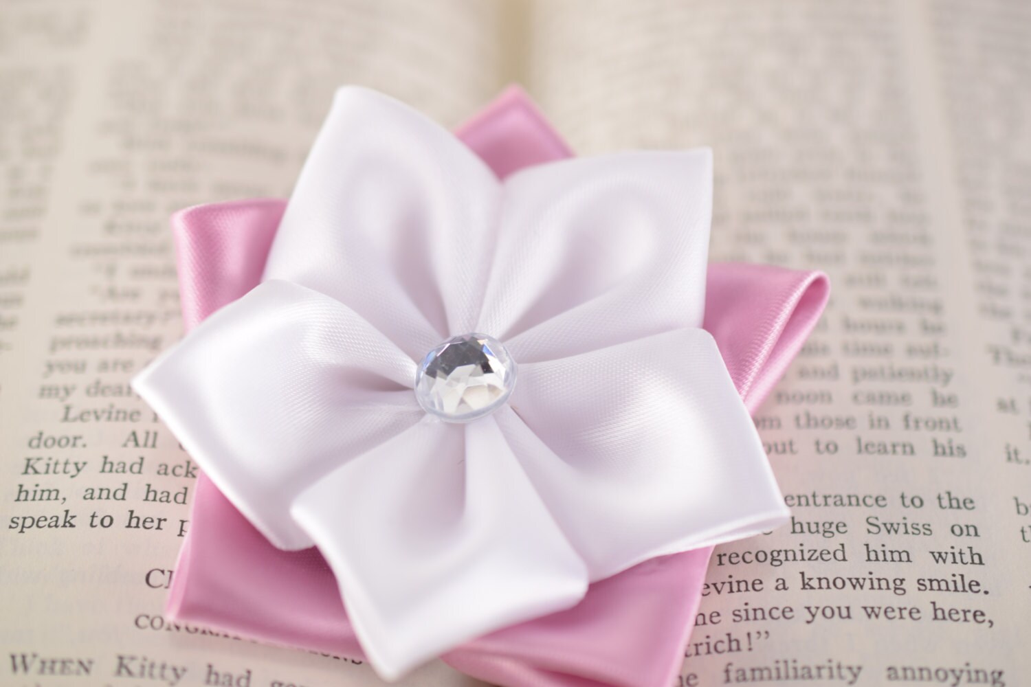 Handmade Ribbon Japanese Kanzashi Flower Pink & White Flower | Etsy