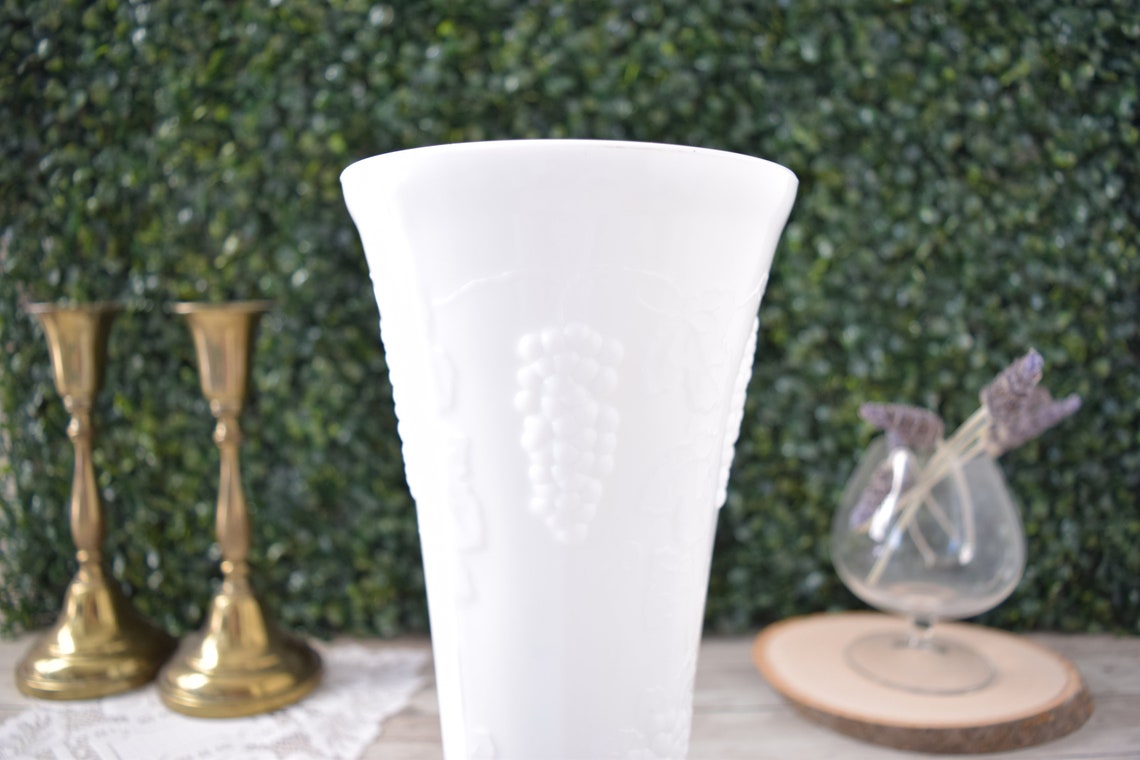 Vintage White Rustic Wedding Vase Tall Footed Milk Glass - Etsy