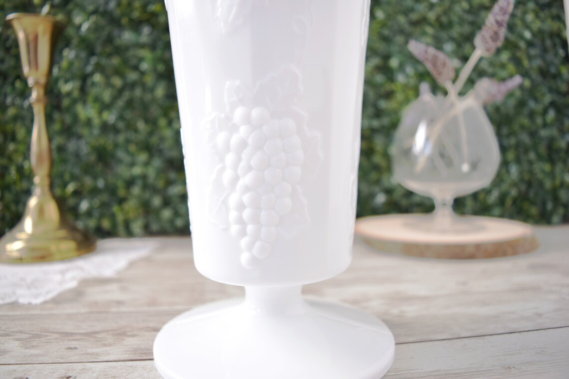 Vintage White Rustic Wedding Vase Tall Footed Milk Glass - Etsy