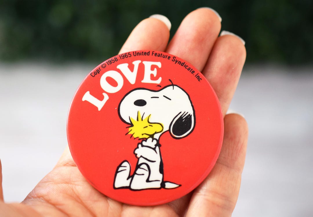 Vintage 2.25" Round Snoopy Button "love" Snoopy Hugging Woodstock, Gift ...