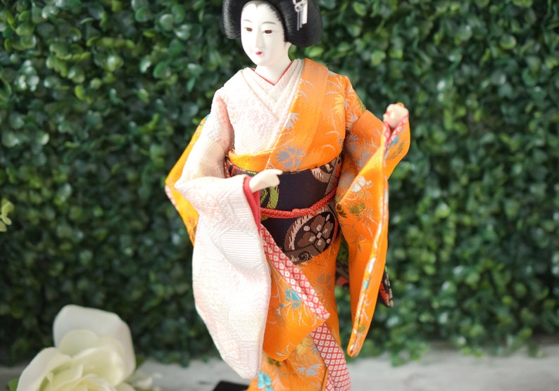 Vintage Yamaha Kyugetsu Japanese Doll in Orange Kimono Geisha - Etsy
