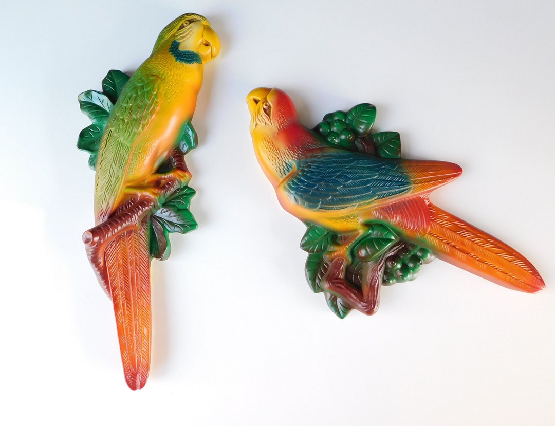 Colorful Pair of Vintage 1967 Chalkware Parrots From Miller Studios ...