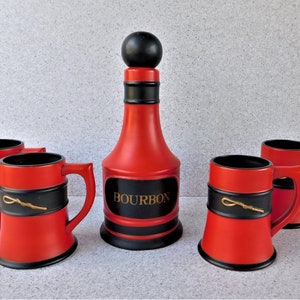 Vintage Lego Bourbon Set, Bourbon Decanter With 4 Large Mugs, Bourbon ...