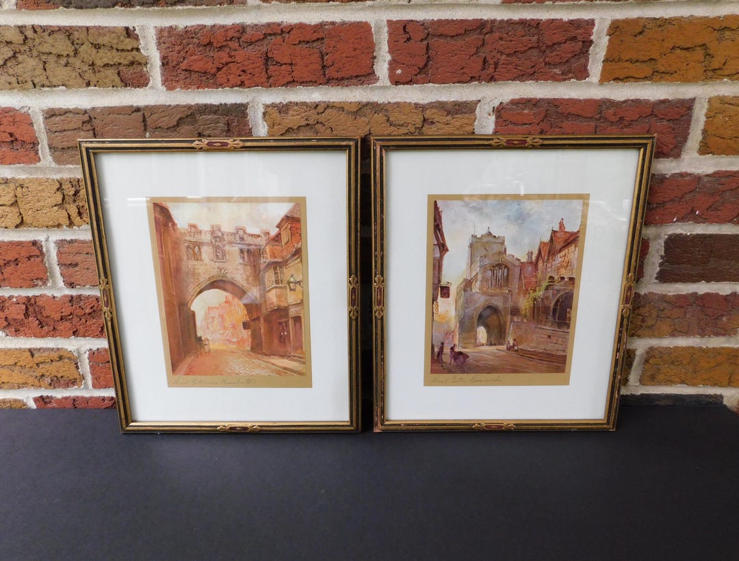 Vintage Pair of Framed British Gate Prints, West Gateway Winchester ...