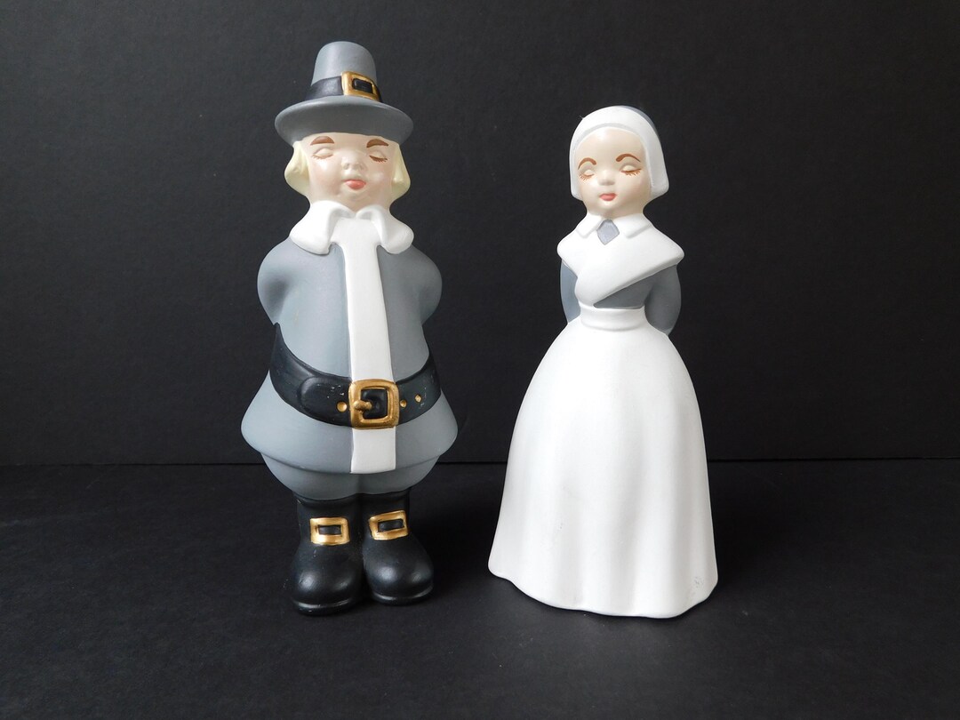 Pair of Vintage Ceramic Pilgrim Figurines, Pilgrim Couple, Thanksgiving ...