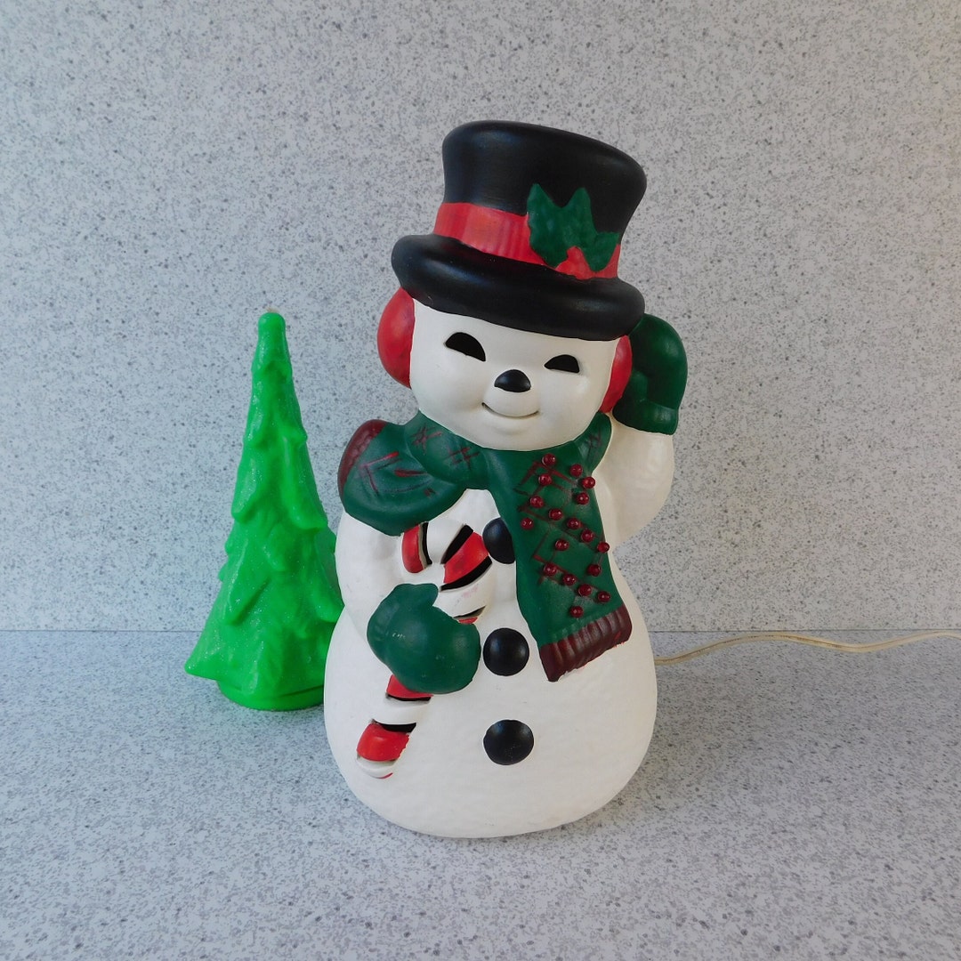 Lighted Vintage Atlantic Mold Ceramic Snowman, Christmas Decoration ...