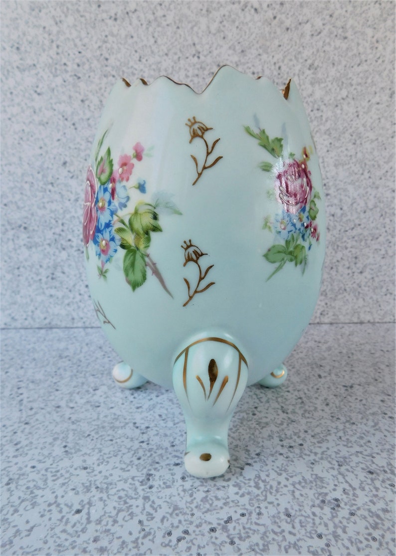 Large Footed Napco Floral Easter Egg, Napcoware Egg Vase, Light Blue ...