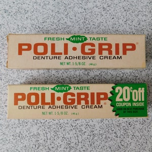 NOS 1970s Poli-grip Denture Adhesive Cream, Vintage Drug Store ...