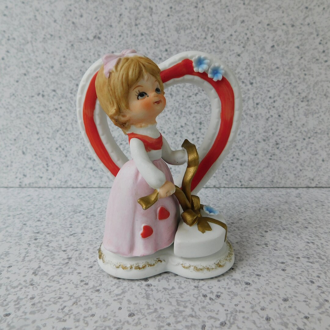Vintage Lefton Valentine's Day Girl With Ribbon, Bisque Porcelain ...