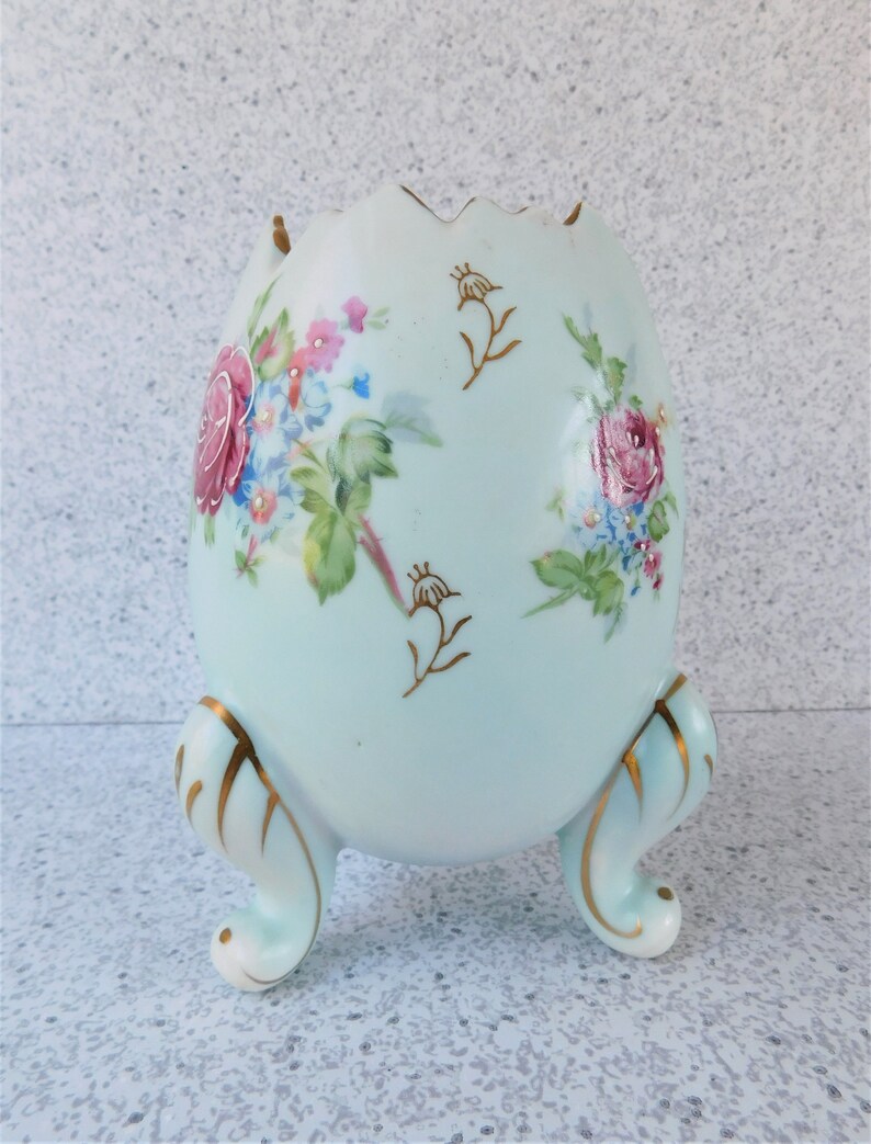 Large Footed Napco Floral Easter Egg, Napcoware Egg Vase, Light Blue ...