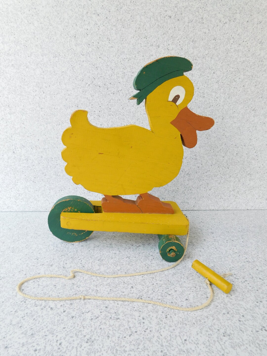Vintage Hand Made Wooden Duck Pull Toy, Toddler Toy, Easter Decoration ...