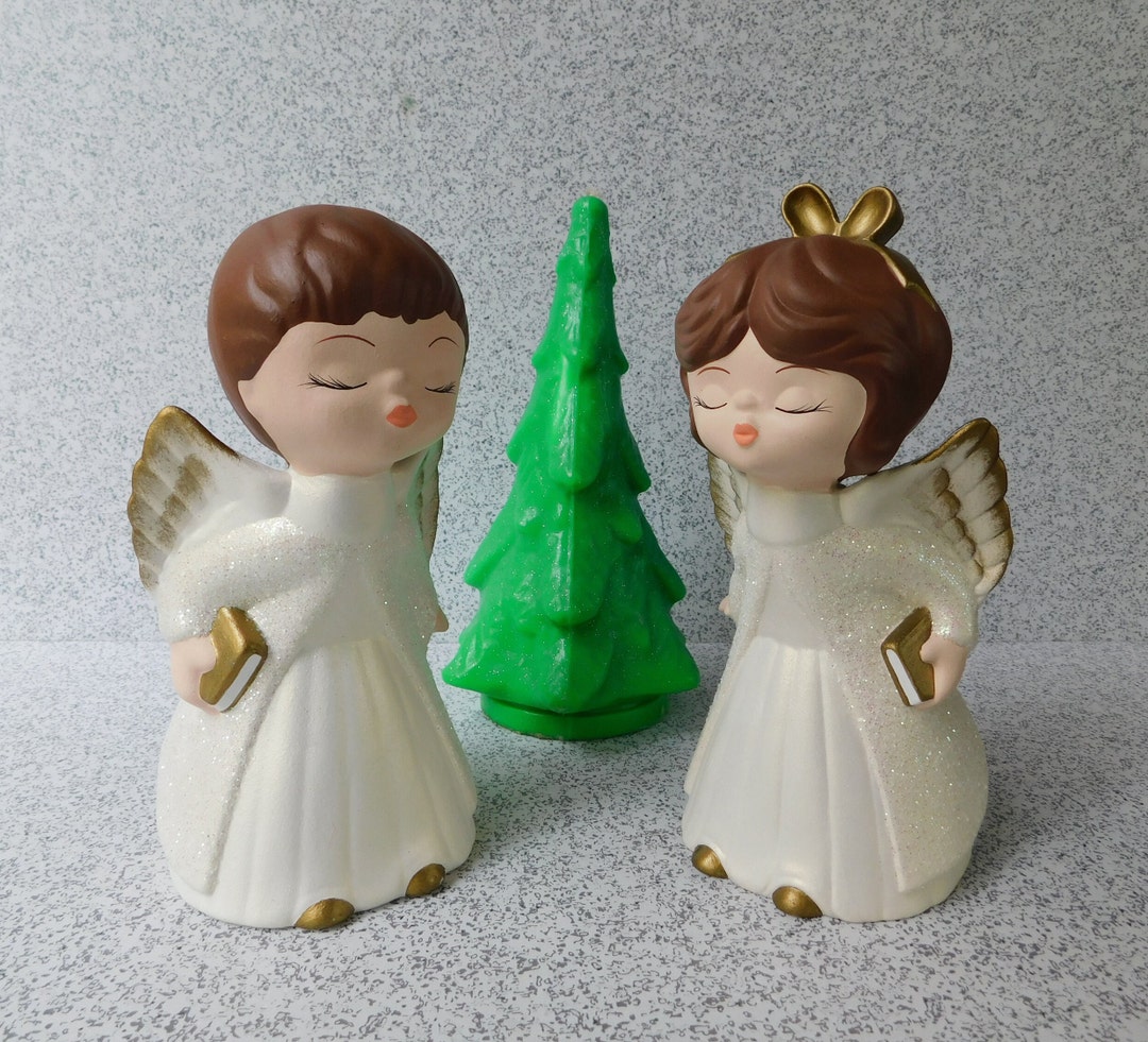 Pair of Vintage Ceramic Kissing Angels, Christmas Angels, Angel ...