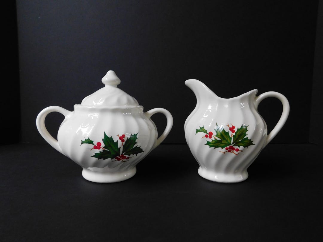 Vintage Scio Holly Sugar and Creamer Set, Sugar Bowl and Cream Pitcher ...