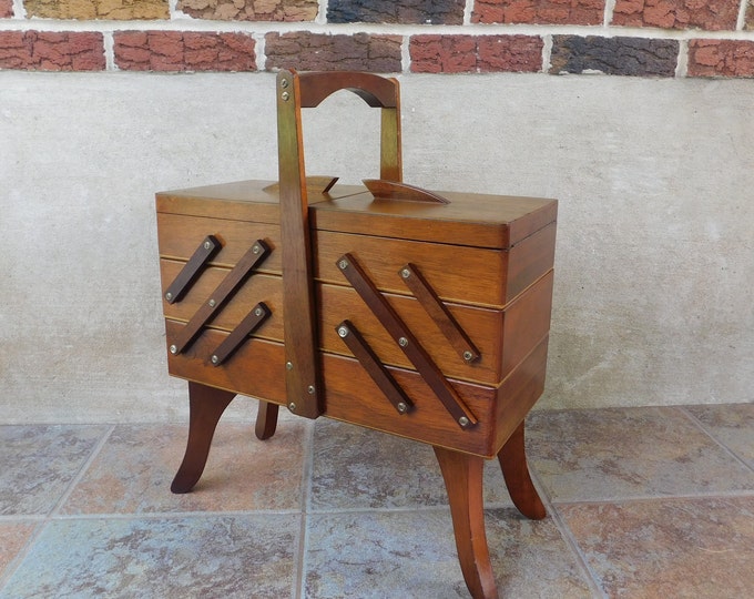 Vintage Wooden Accordion-style Sewing or Craft Box, Made in Holland ...