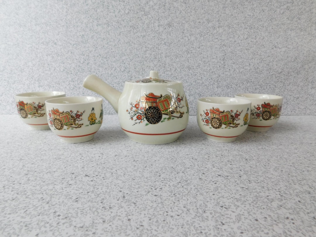 Vintage 5 Piece Japanese Tea Set With Cart Scene, Matching Sake Set Also Available - Etsy
