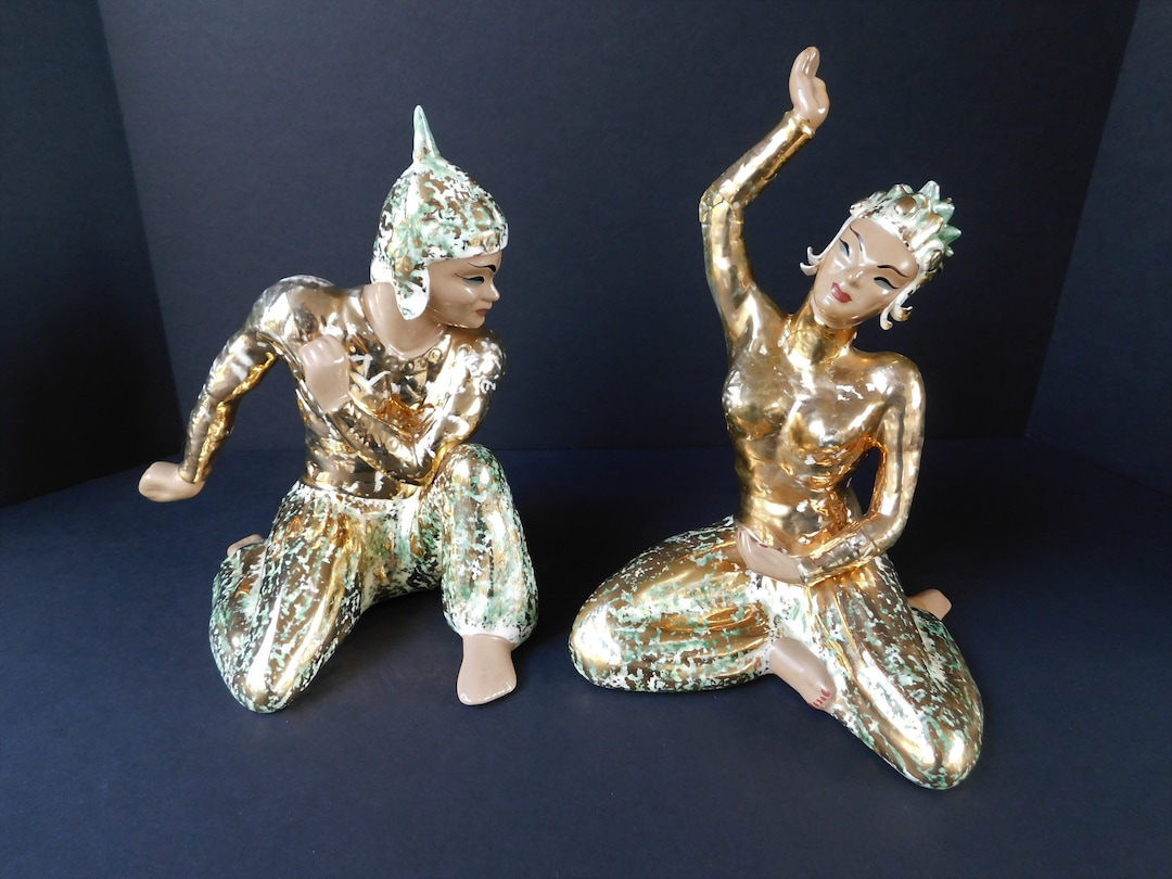 Large 1950s Yona Pottery Siamese Dancer Figurines, Mid Century Asian ...