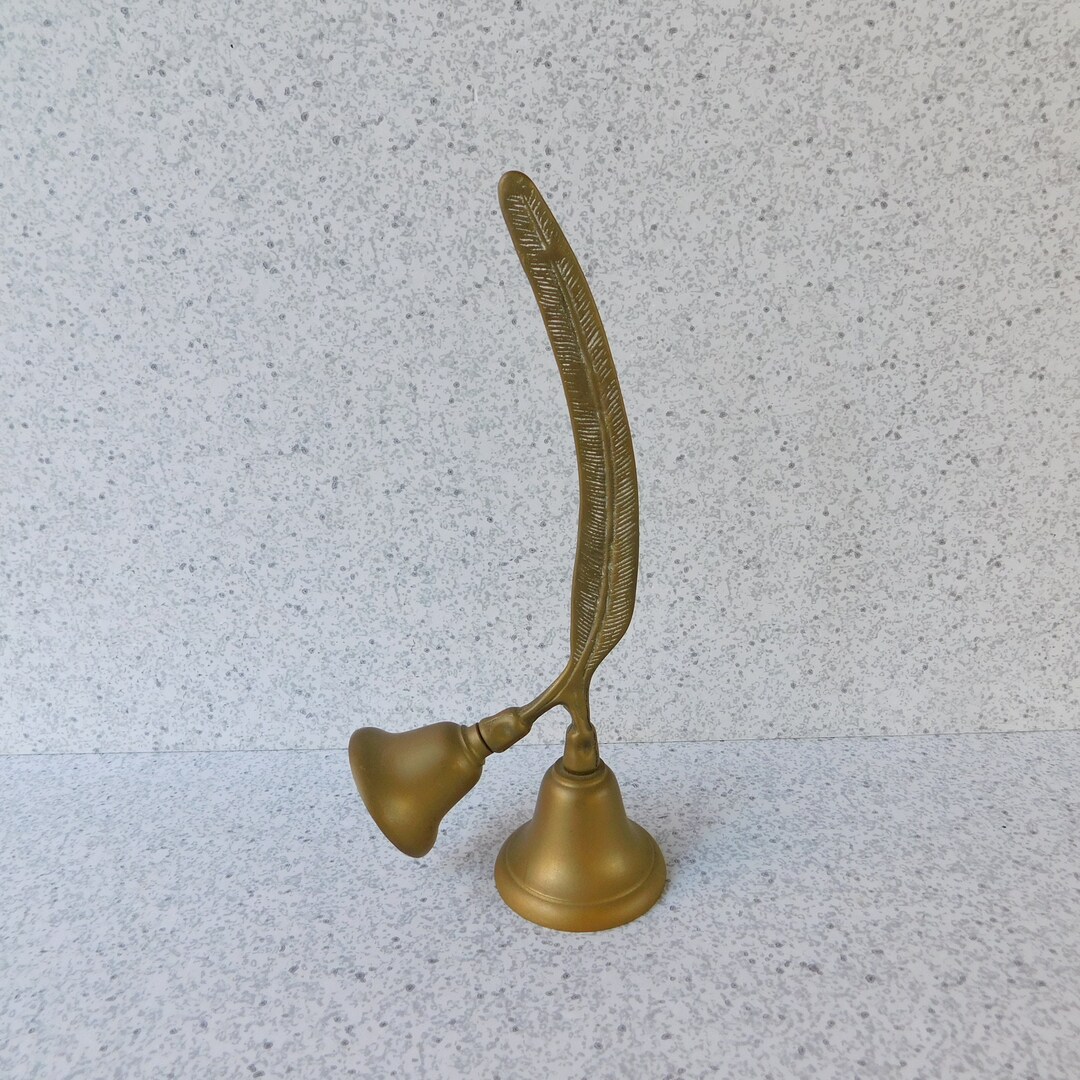 Vintage Double Brass Bell With Feather Handle - Etsy