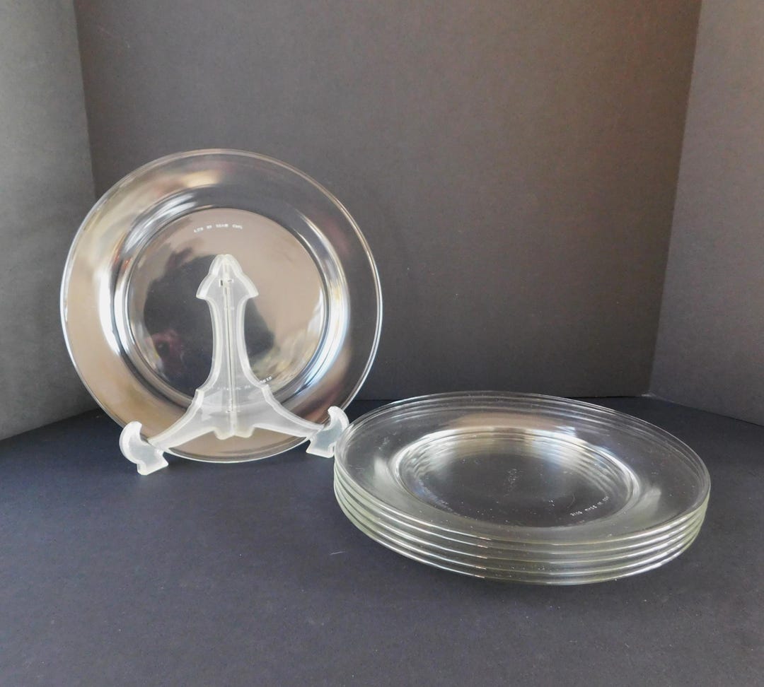 Set of 6 Large Clear Glass Dinner Plates, 10 3/4 Inch Plates, Made in ...