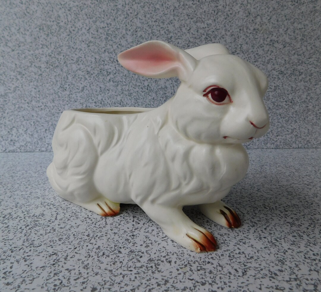 Vintage Lefton White Rabbit Planter With Label, Lefton White Bunny ...