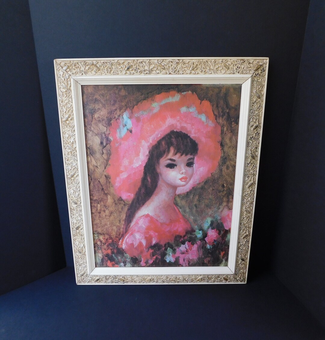 Large Framed Serenade in Pink Lithograph From Jean Maio, Big Eyes Girl ...